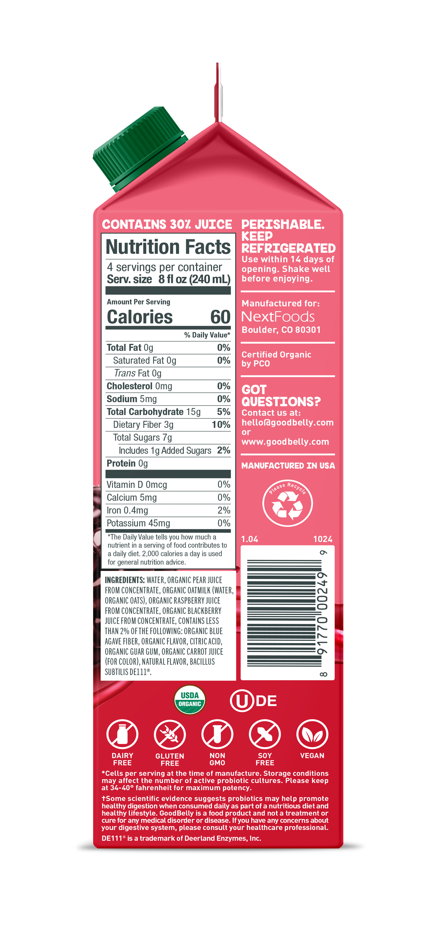 Raspberry & Blackberry Prebiotic & Probiotic Juice Drink – GoodBelly